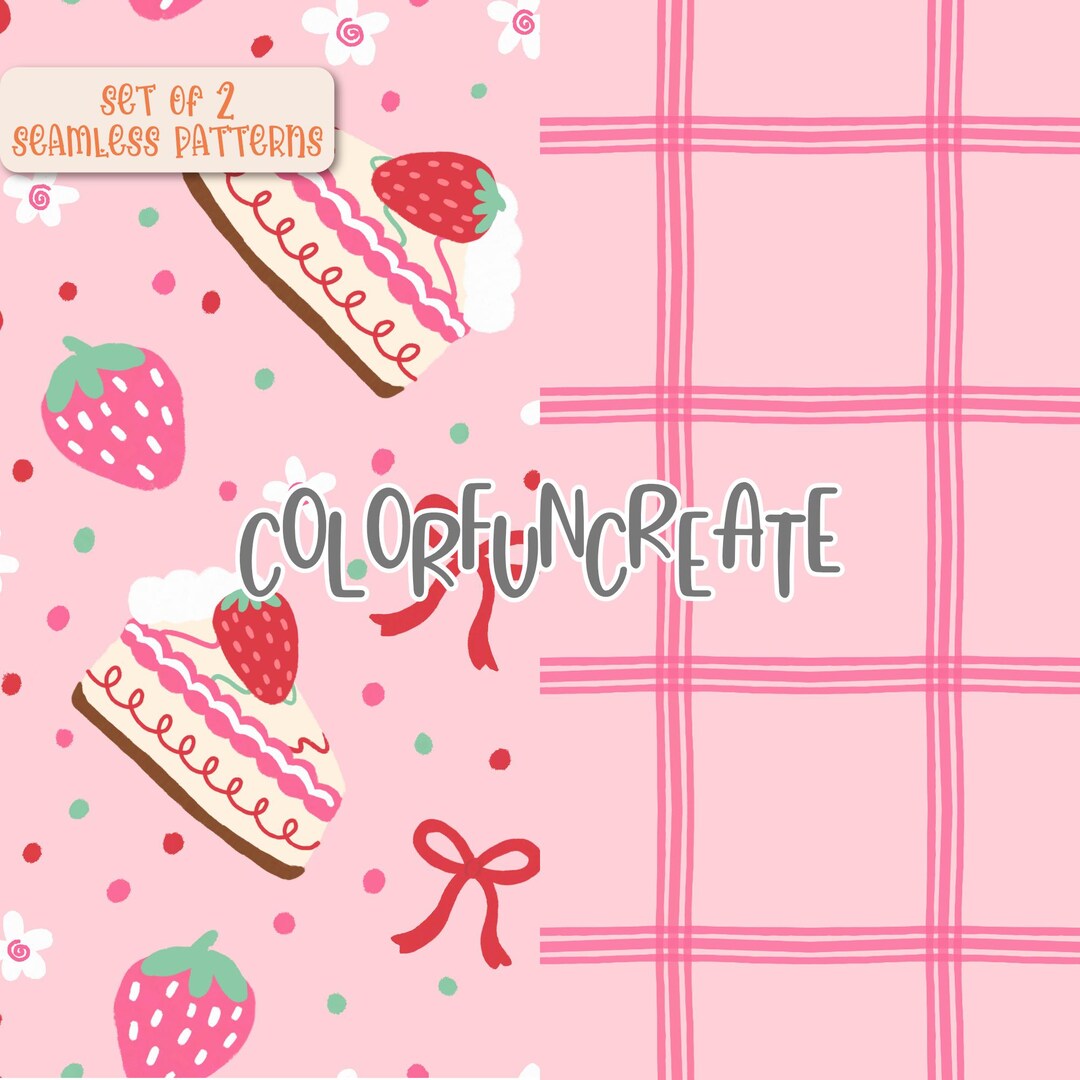 Strawberry Shortcake Pattern Bundle, Strawberry Seamless Pattern, Fruit ...
