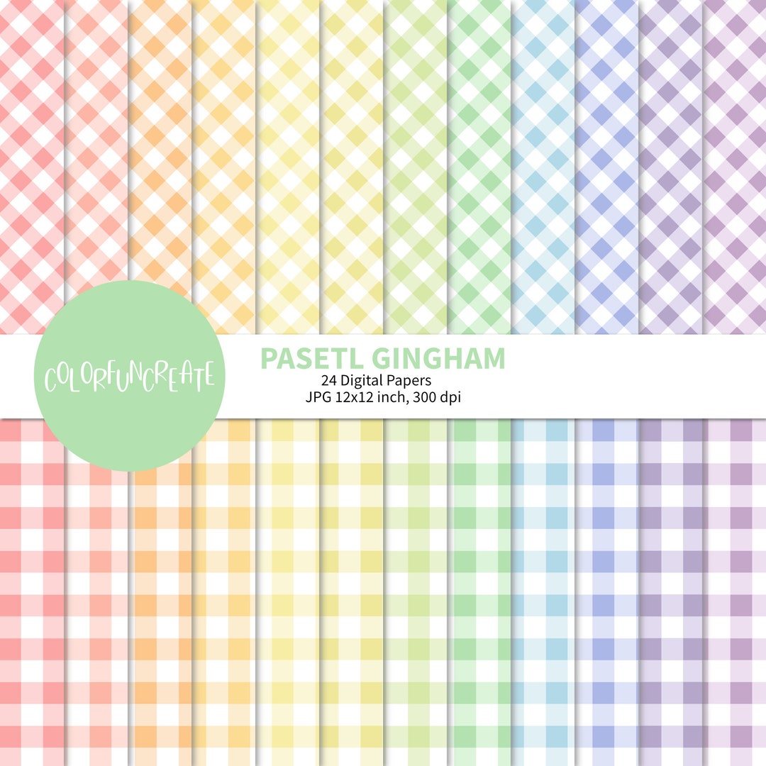 SALE Pastel Gingham Digital Papers, Rainbow Digital Paper Pack, Pastel ...