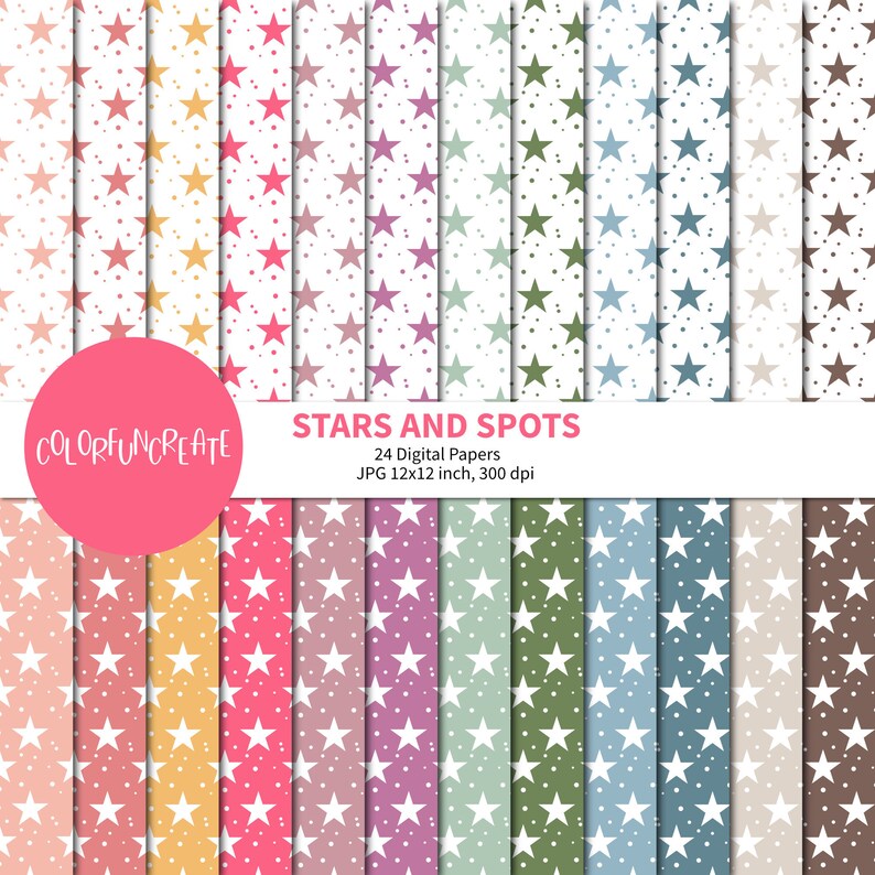 SALE Stars and Spots Seamless Pattern Digital Papers, Rainbow Colors ...