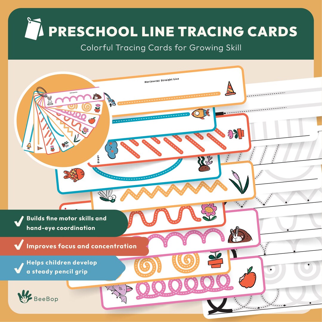 Preschool Line Tracing Cards – Writing Practice Worksheets (digital ...