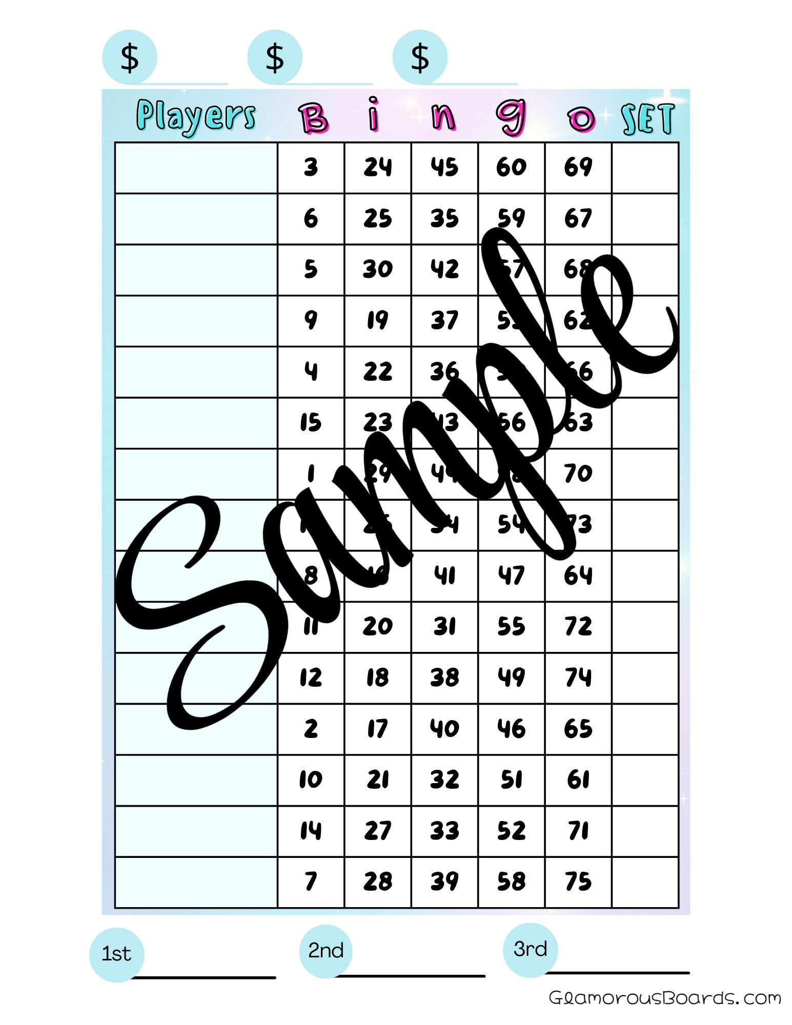 5 Mixed Bingo Boards, 1 to 15 Lines, 75 Ball, Printable Pdf Board, 8 ...