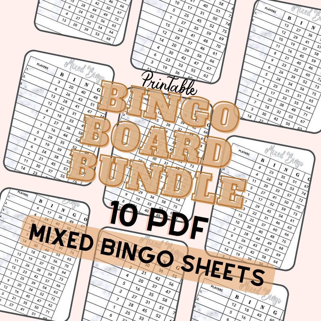 10 Mixed BINGO BOARD BUNDLES, 1-15 Lines, 75 Ball, Marble (black Grey ...