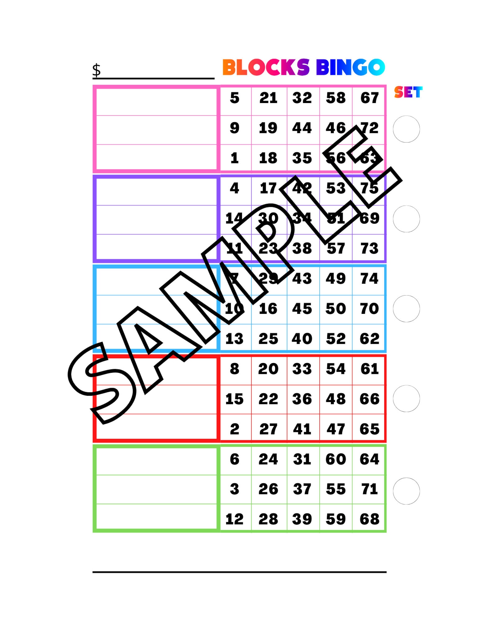 Blocks Bingo Board, 5 Mixed Sheets, Printable PDF Files Download, 8 ...
