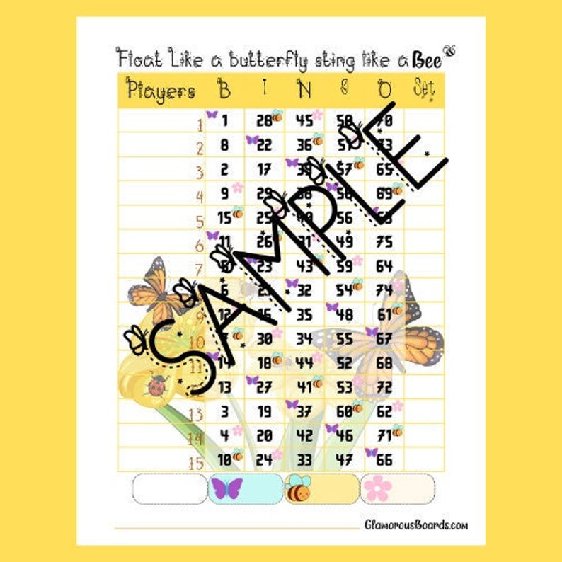 Butterfly Bee Flower Theme Bingo Board Mixed Straight - Etsy Canada