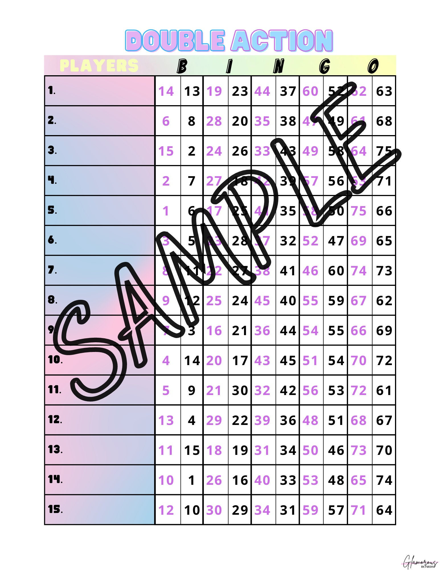 Double Action Bingo Boards (mixed,blank) 1-15 Lines, 75 Ball, PDF FILES ...