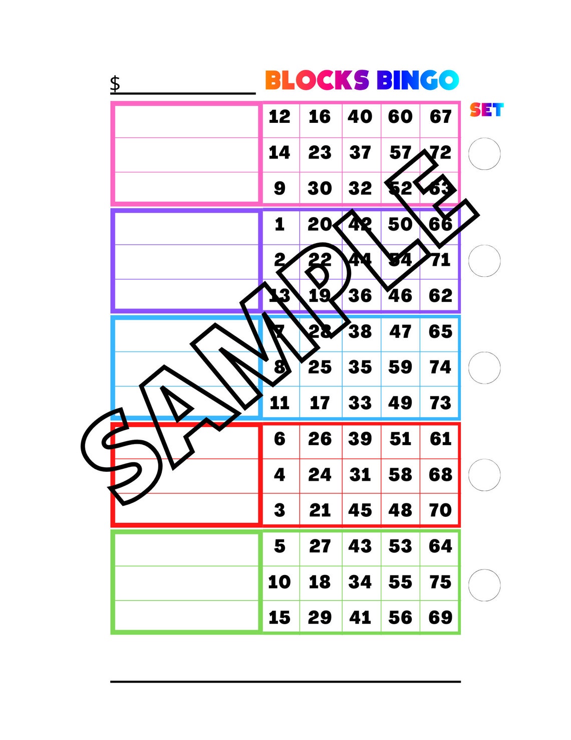 Blocks Bingo Board, 5 Mixed Sheets, Printable PDF Files Download, 8 ...
