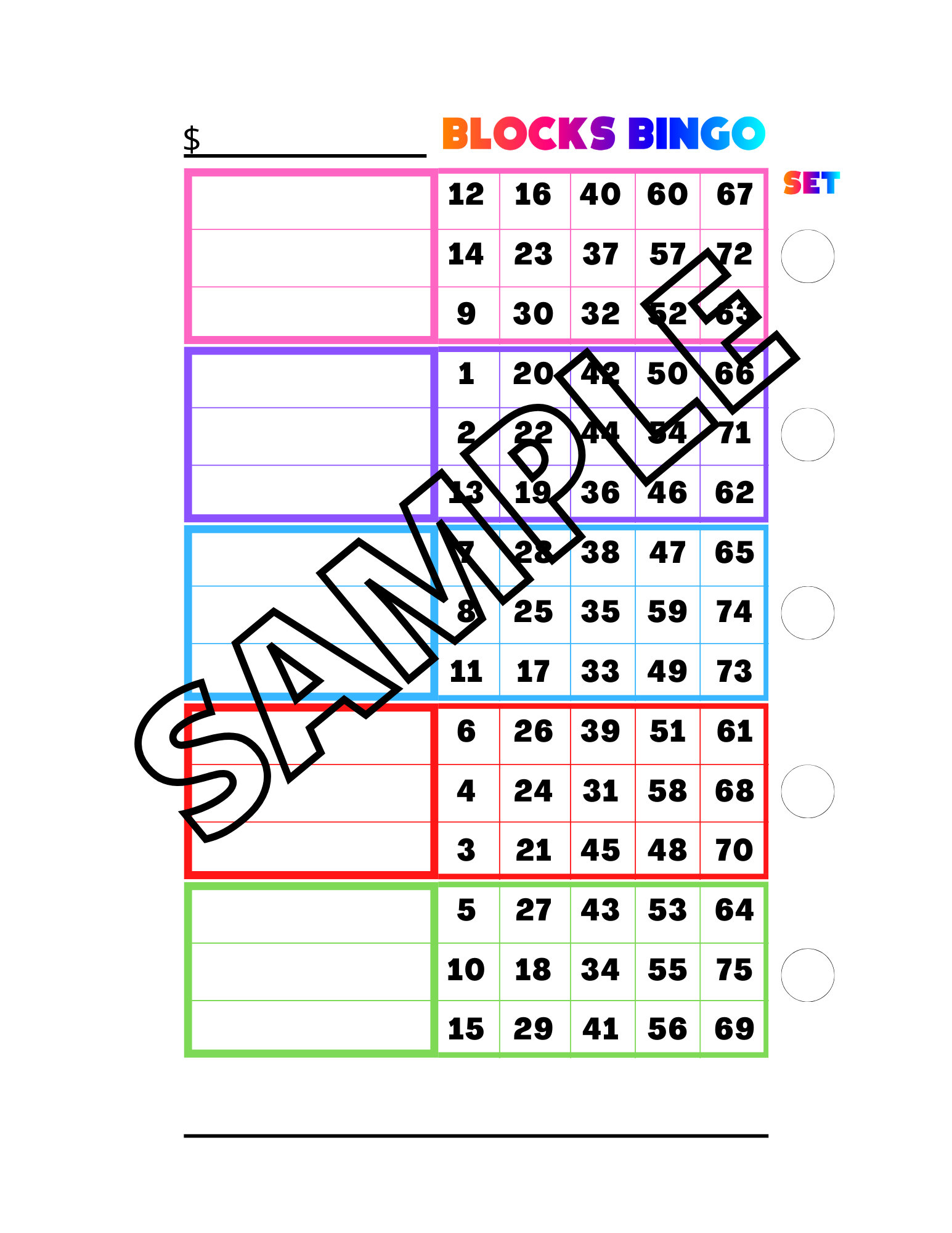 Blocks Bingo Board, 5 Mixed Sheets, Printable PDF Files Download, 8 ...