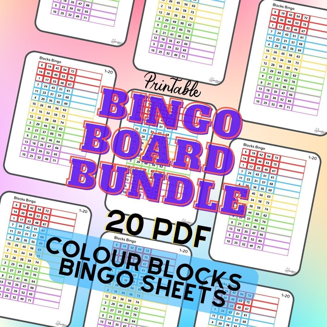 20 Colour Block Bingo Boards 1-75 , 75 Ball Bingo Board 1 to 15 Lines ...