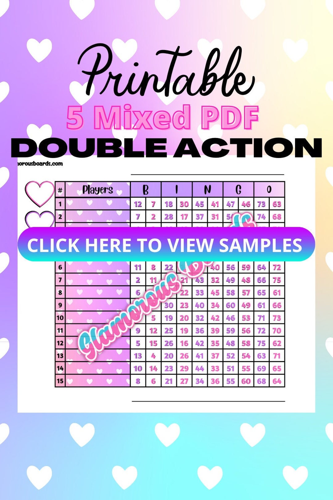 5 MIXED, Double Action Bingo Boards, 1 - 15 Players, 75 BALL, Printable ...