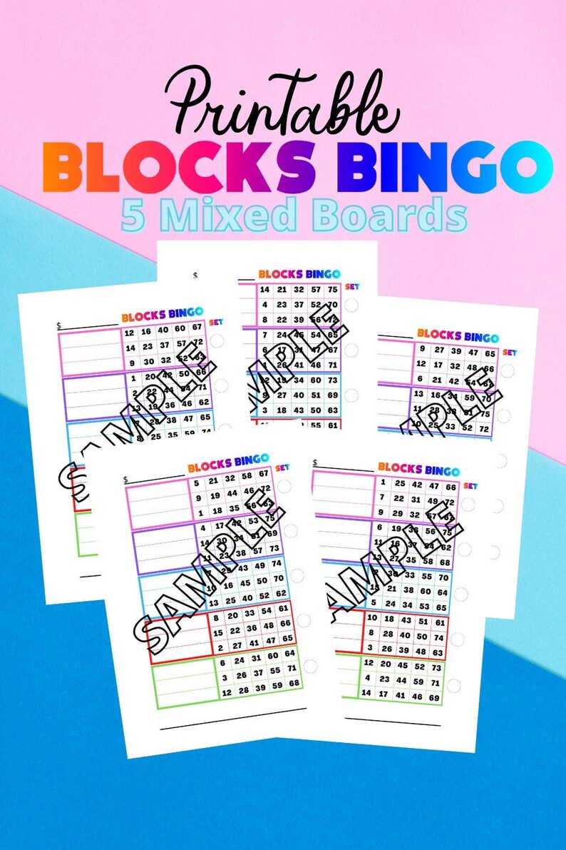 Blocks Bingo Board, 5 Mixed Sheets, Printable PDF Files Download, 8 ...