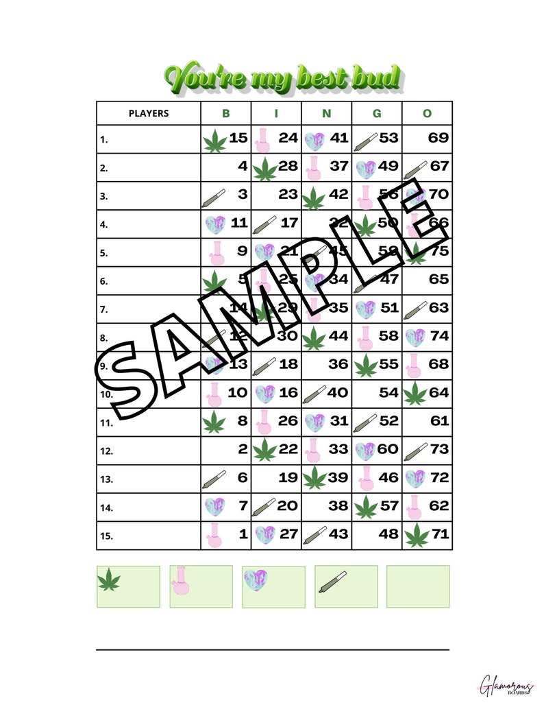 You're My Best Bud, 5 Mixed Bingo Boards, Weed Leaf Bingo Sheets , 1 to ...