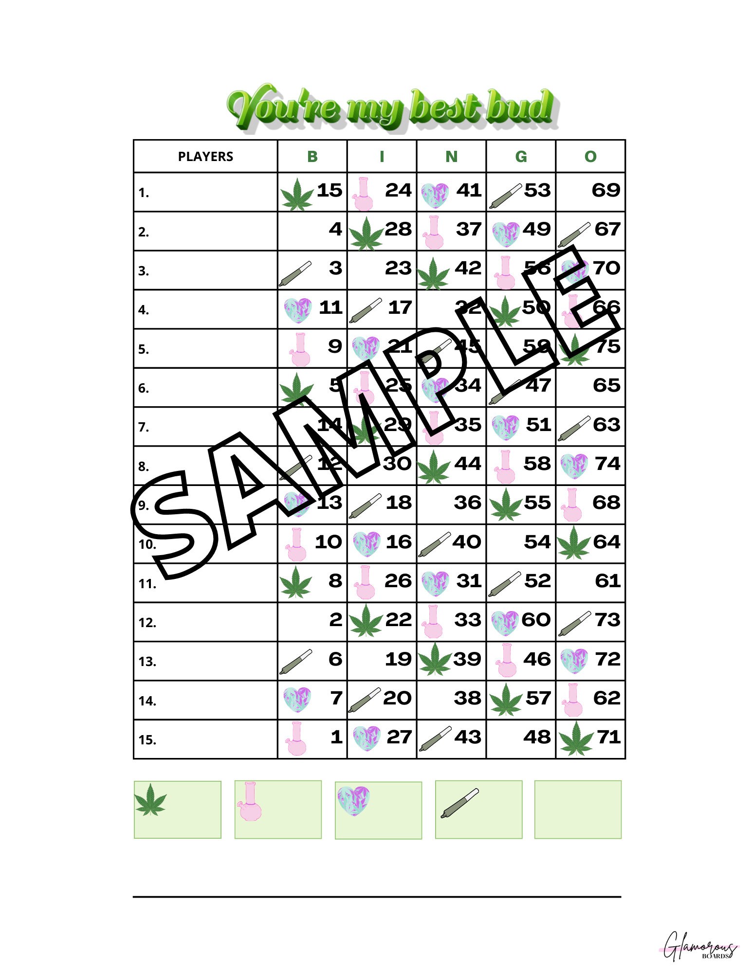 You're My Best Bud, 5 Mixed Bingo Boards, Weed Leaf Bingo Sheets , 1 to ...