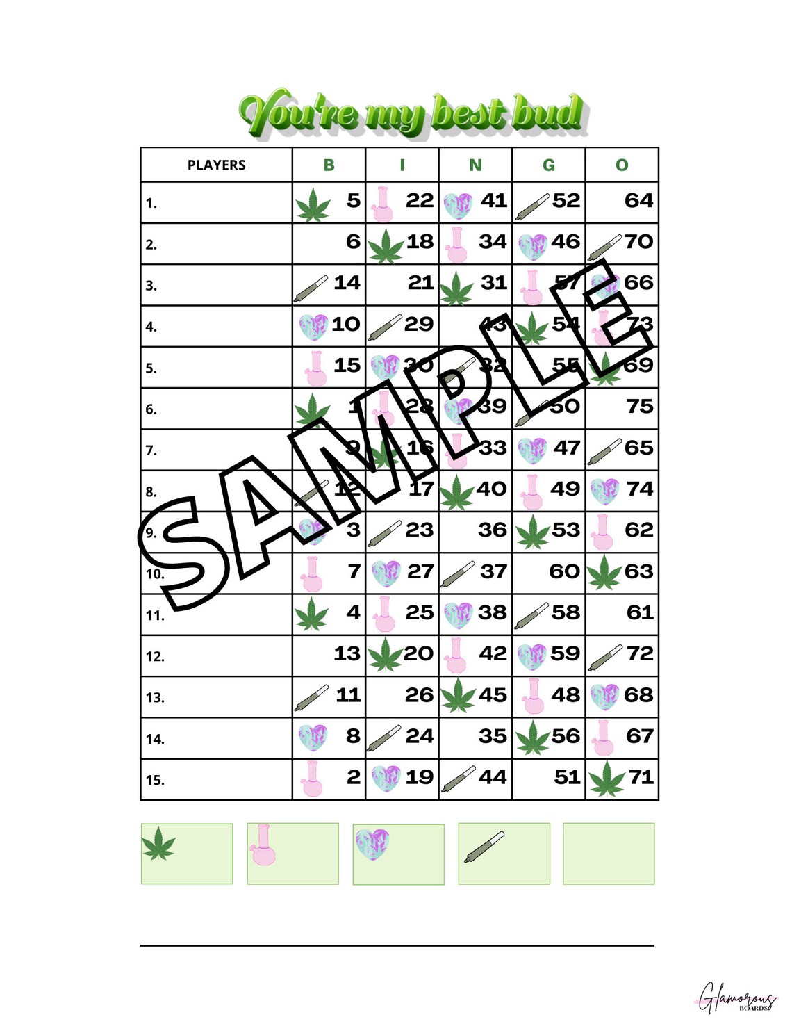 You're My Best Bud, 5 Mixed Bingo Boards, Weed Leaf Bingo Sheets , 1 to ...