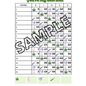 You're My Best Bud, 5 Mixed Bingo Boards, Weed Leaf Bingo Sheets , 1 to ...