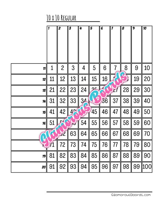 10x10 Grid Bingo Board mixedstraightblank 1-100 Numbers - Etsy Canada