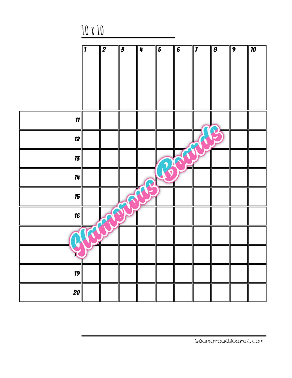 10x10 Grid Bingo Board (mixed,straight,blank), 1-100 Numbers, 20 ...