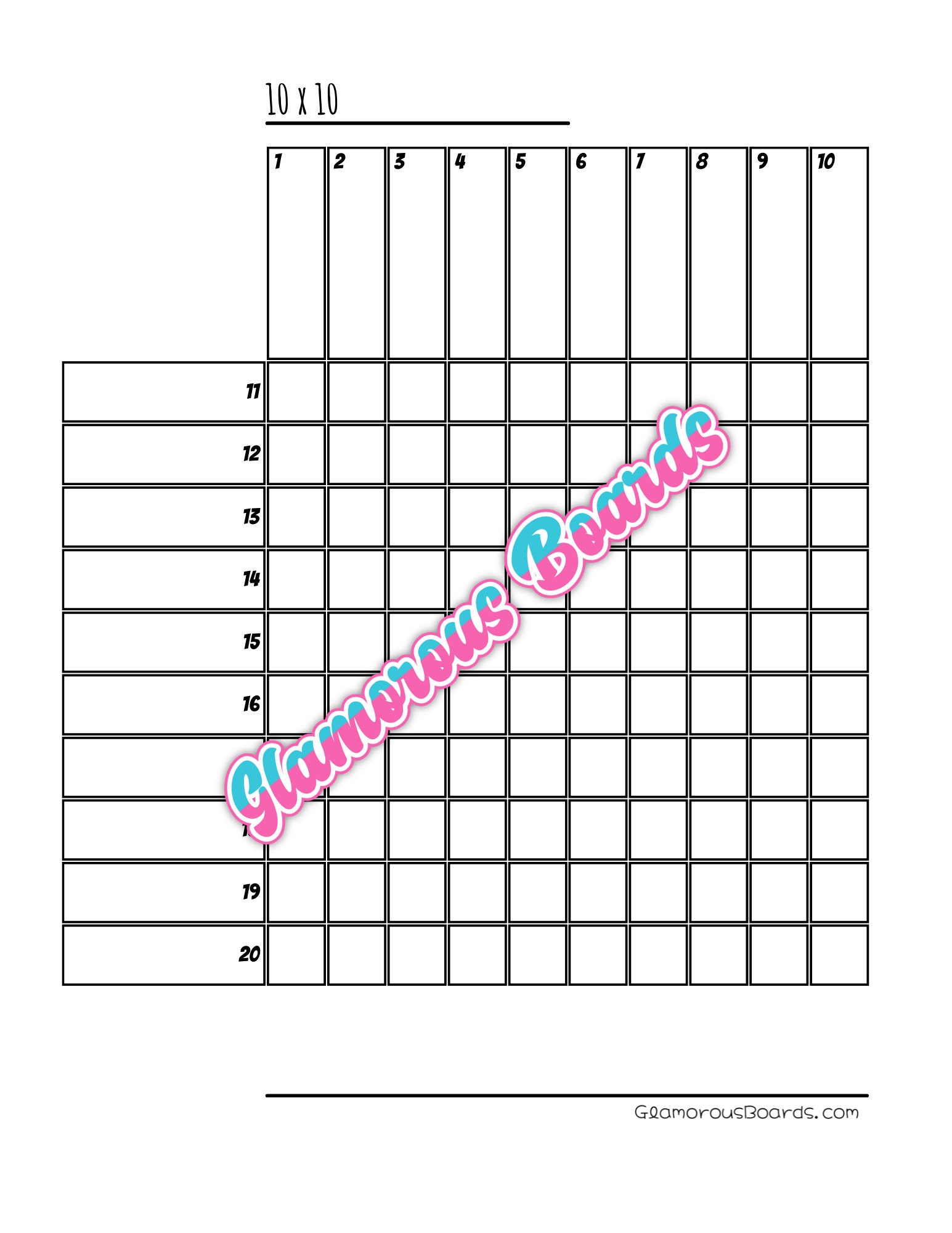 10x10 Grid Bingo Board (mixed,straight,blank), 1-100 Numbers, 20 ...