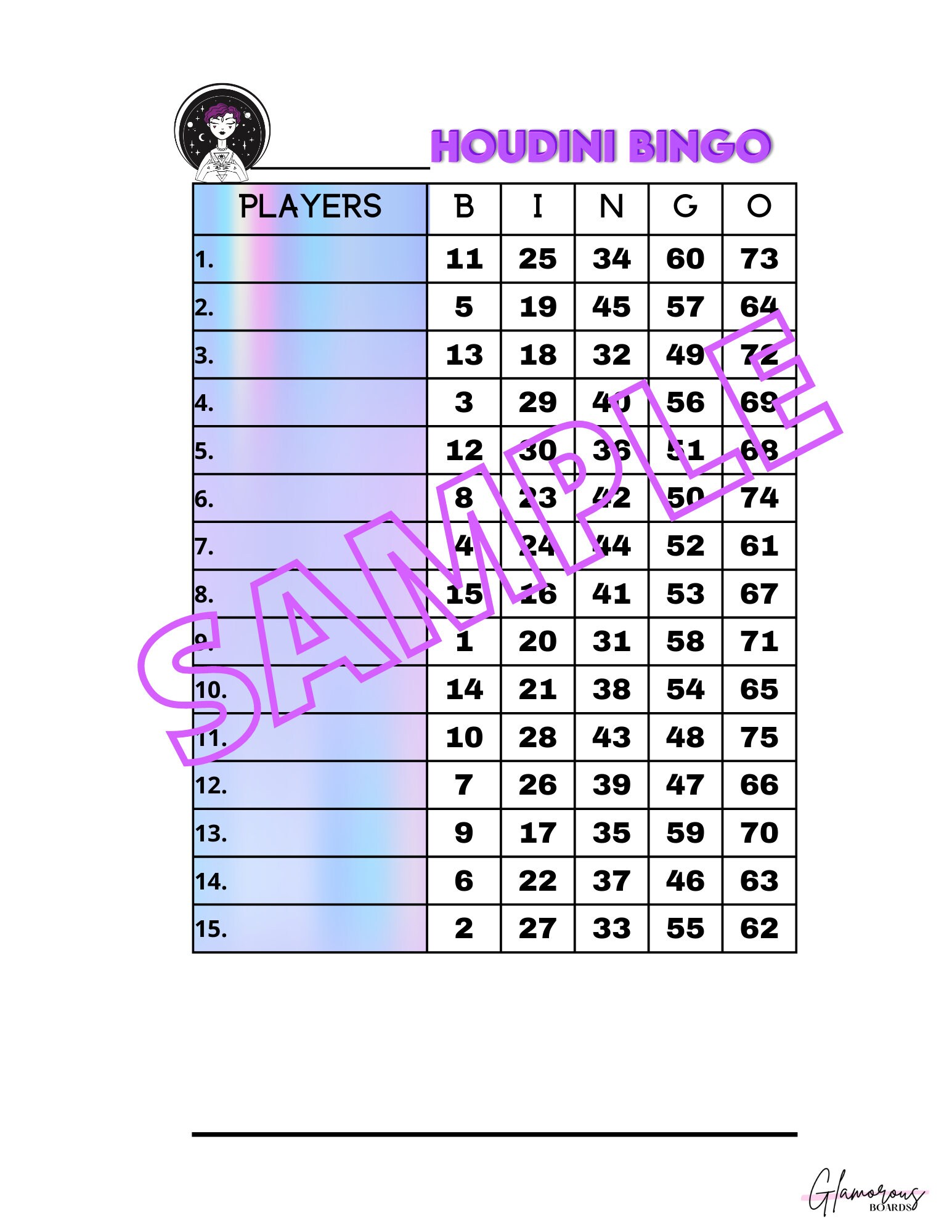 BINGO HOUDINI, 5 tableros MIXTOS, 1 a 15 jugadores, 75 bolas, pdf ...