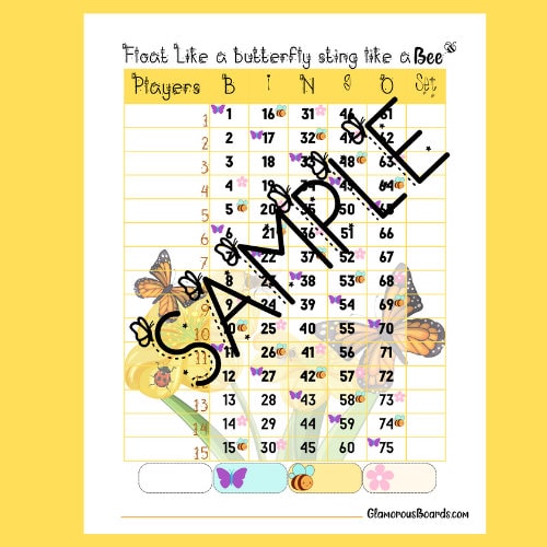 Butterfly, Bee, Flower Theme Bingo Board, Mixed, Straight, Blank 1 to ...