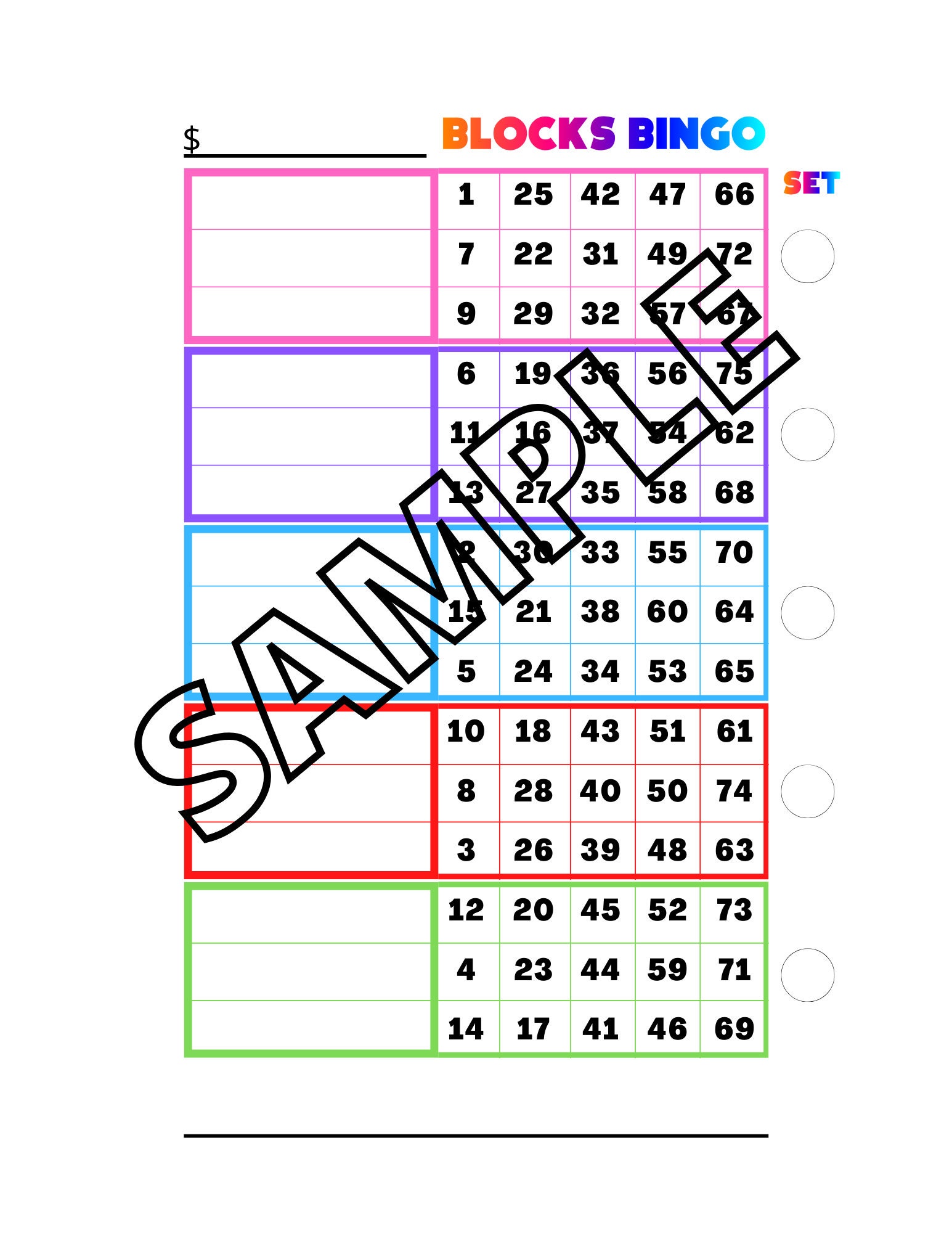 Blocks Bingo Board, 5 Mixed Sheets, Printable PDF Files Download, 8 ...