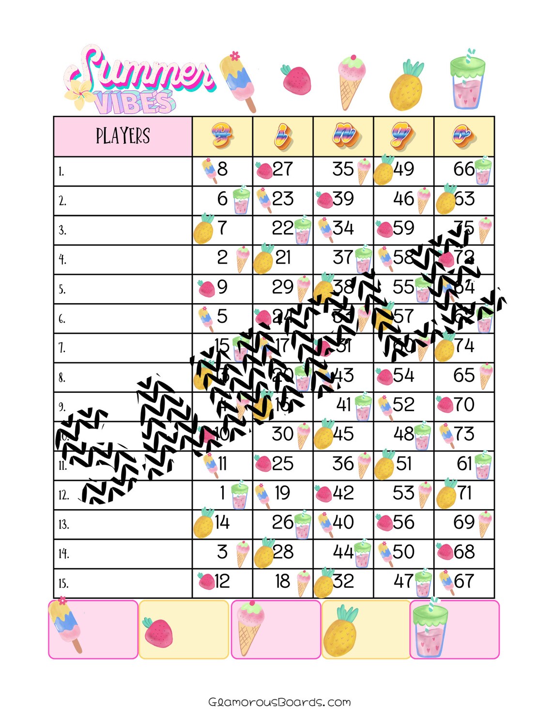 Summer Vibes Bingo, 5 Mixed Bingo Boards, 1 15 Players, 75 Ball ...