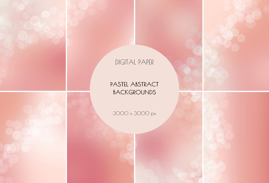 8 Gradient Pastel Colors Bokeh Digital Paper, Background in Light Pink ...