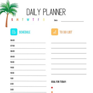 Editable Summer Daily Planner Printable I to Do List I Daily Goals - Etsy