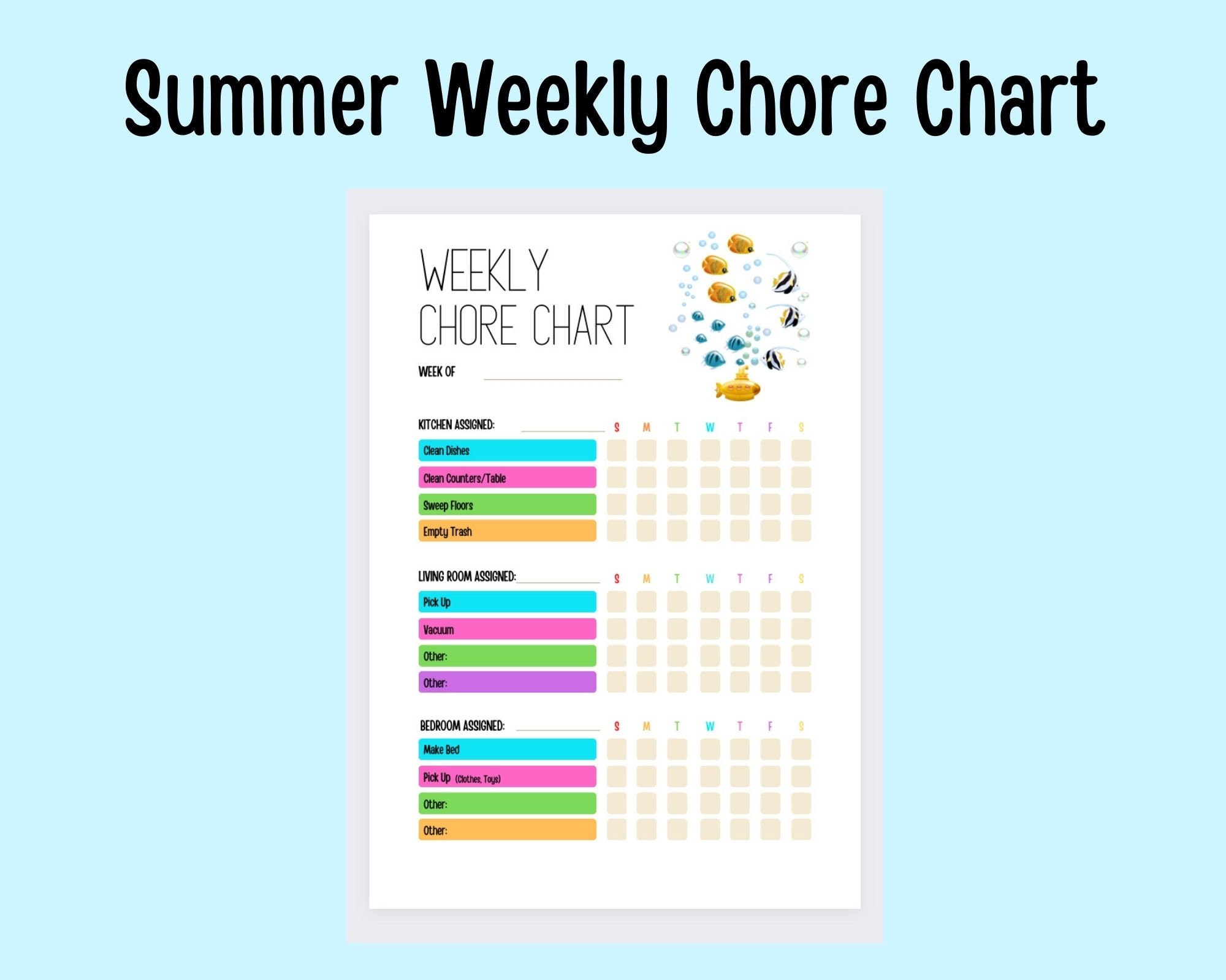 Printable EDITABLE Weekly Summer Chore Chart - Etsy