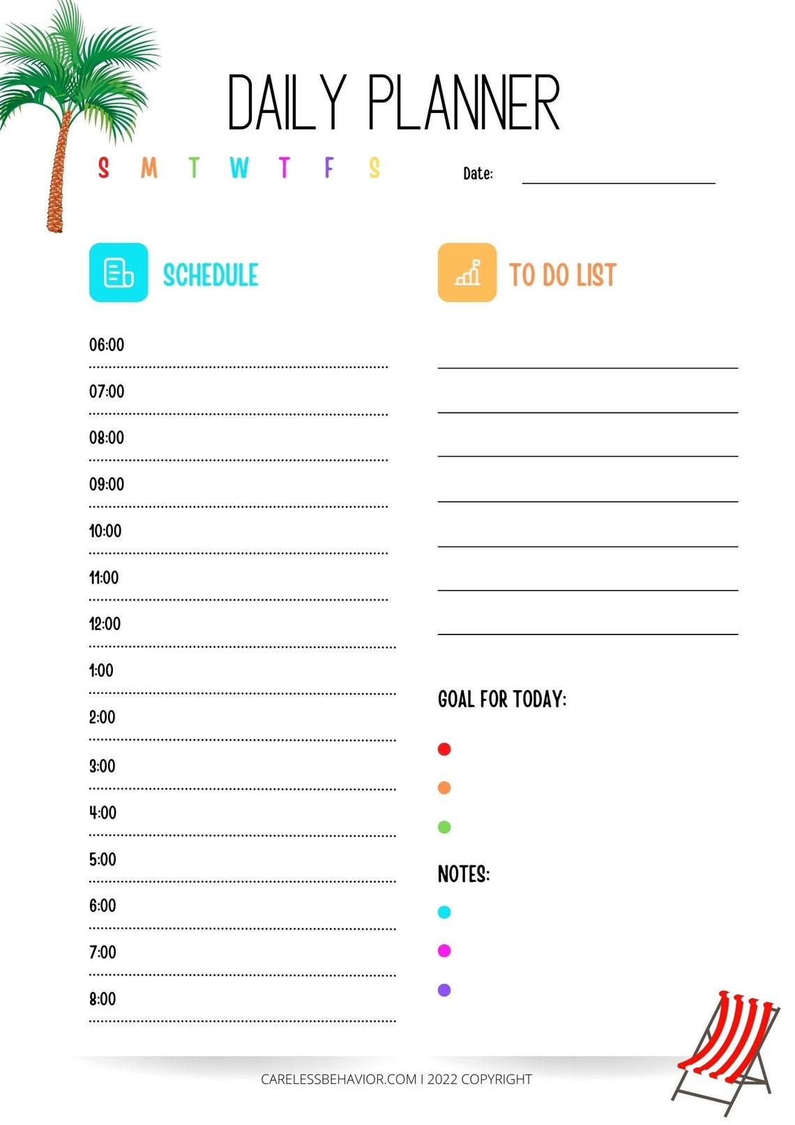 Editable Summer Daily Planner Printable I to Do List I Daily Goals - Etsy