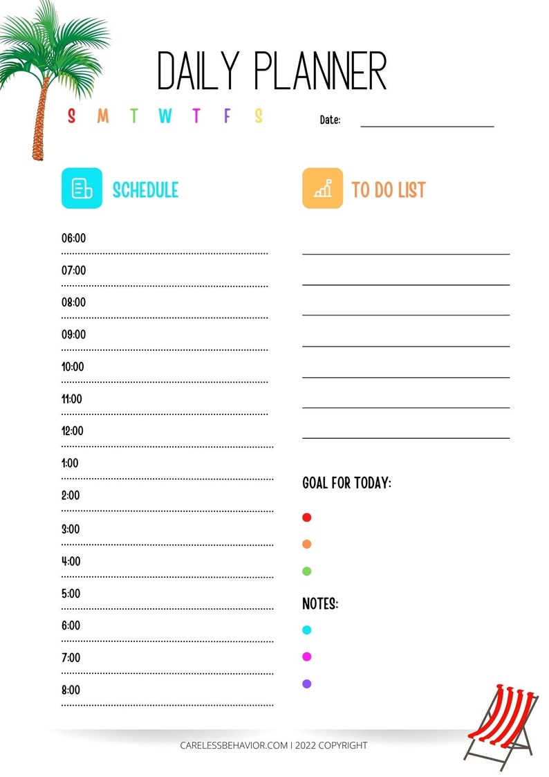 Editable Summer Daily Planner Printable I to Do List I Daily Goals - Etsy