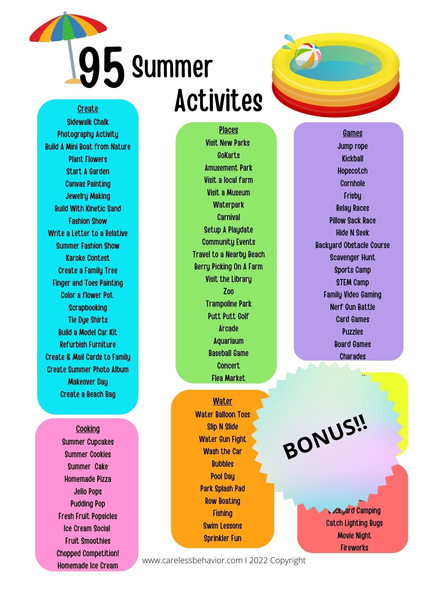 Printable Editable Summer 2022 Bundle! 95 Summer Activity FREE I Daily ...