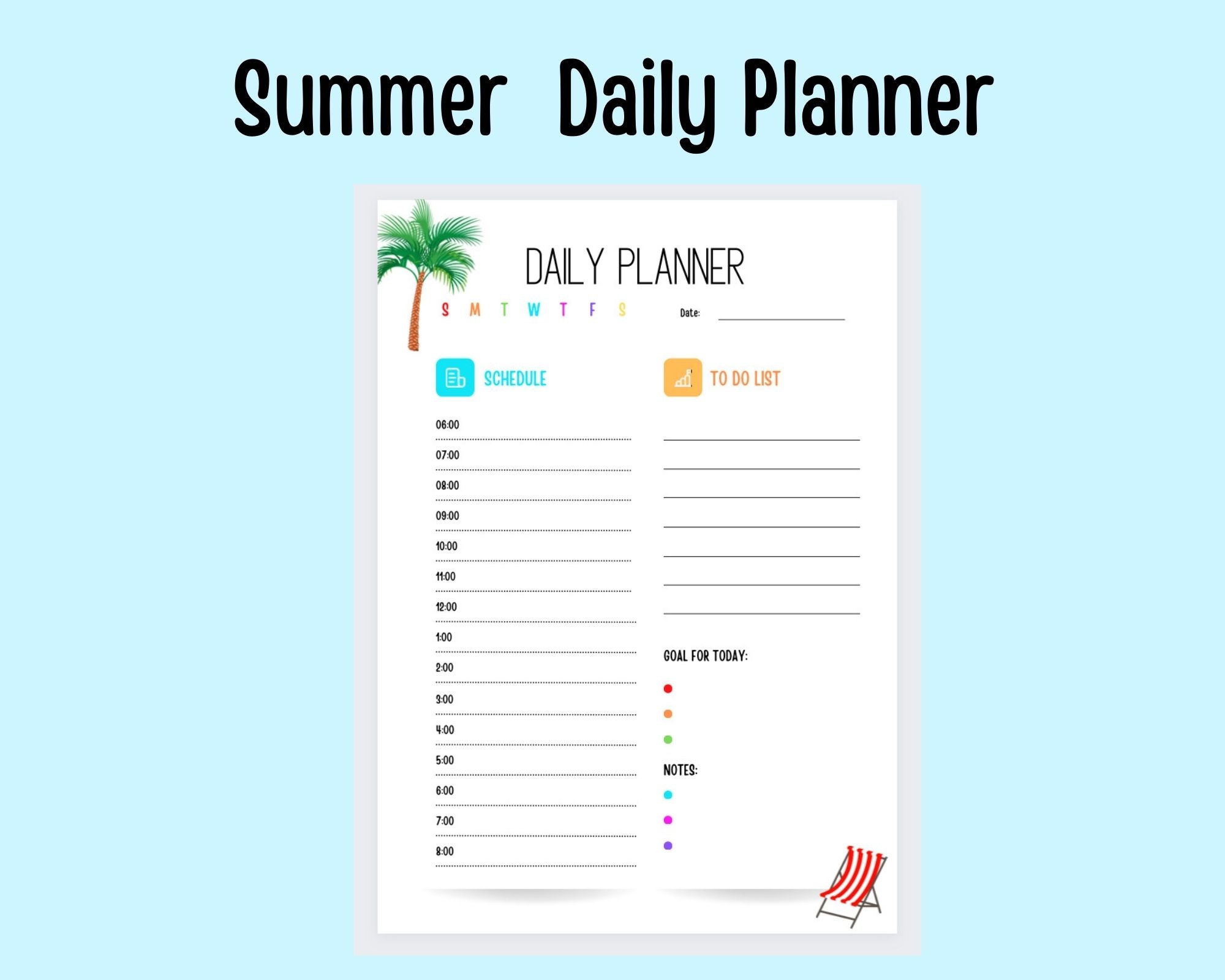 Editable Summer Daily Planner Printable I to Do List I Daily Goals - Etsy
