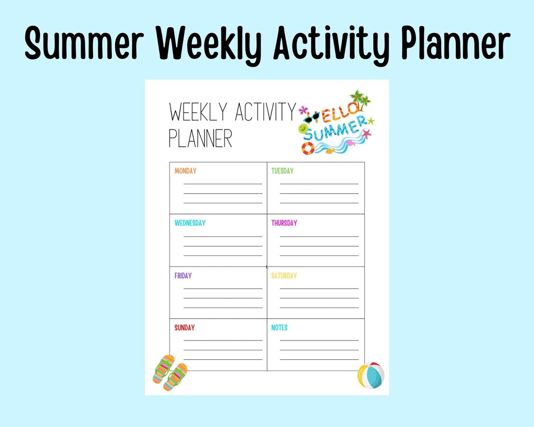 Editable Weekly Summer Activity Planner - Printable I Organizer - Etsy
