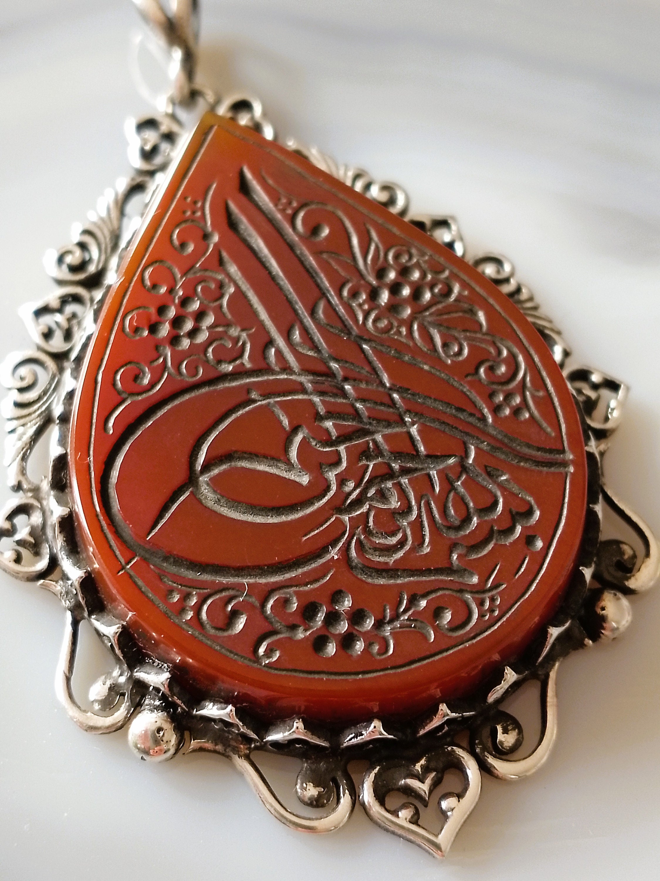 Unique Islamic Engraving Carnelian Agate Stone Silver Pendant - Etsy