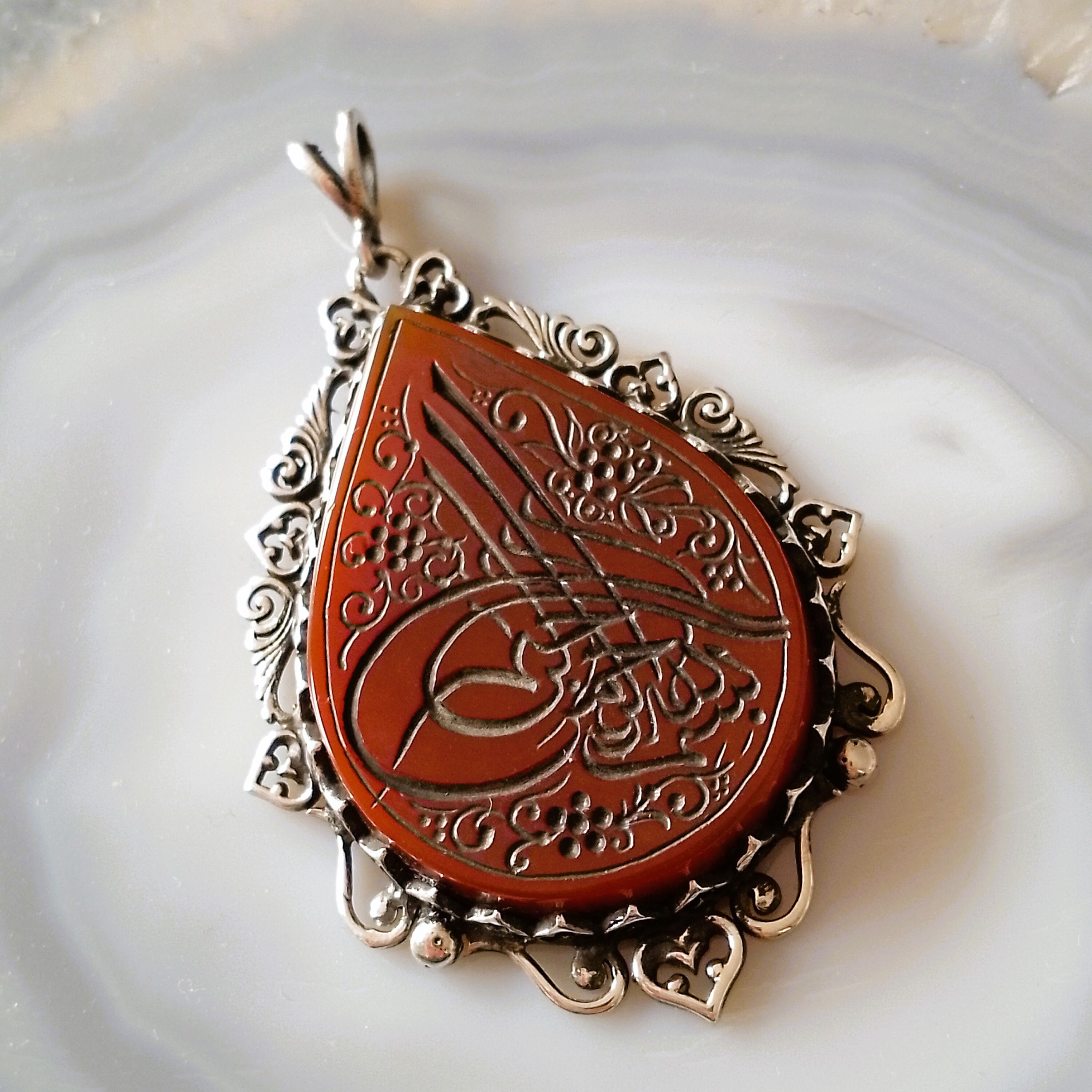 Unique Islamic Engraving Carnelian Agate Stone Silver Pendant - Etsy