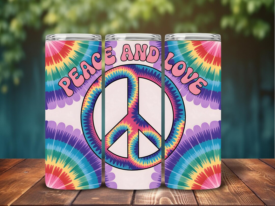 Tie Dye Peace Sign, Peace and Love, 20oz Skinny Tumbler Wrap, Seamless ...