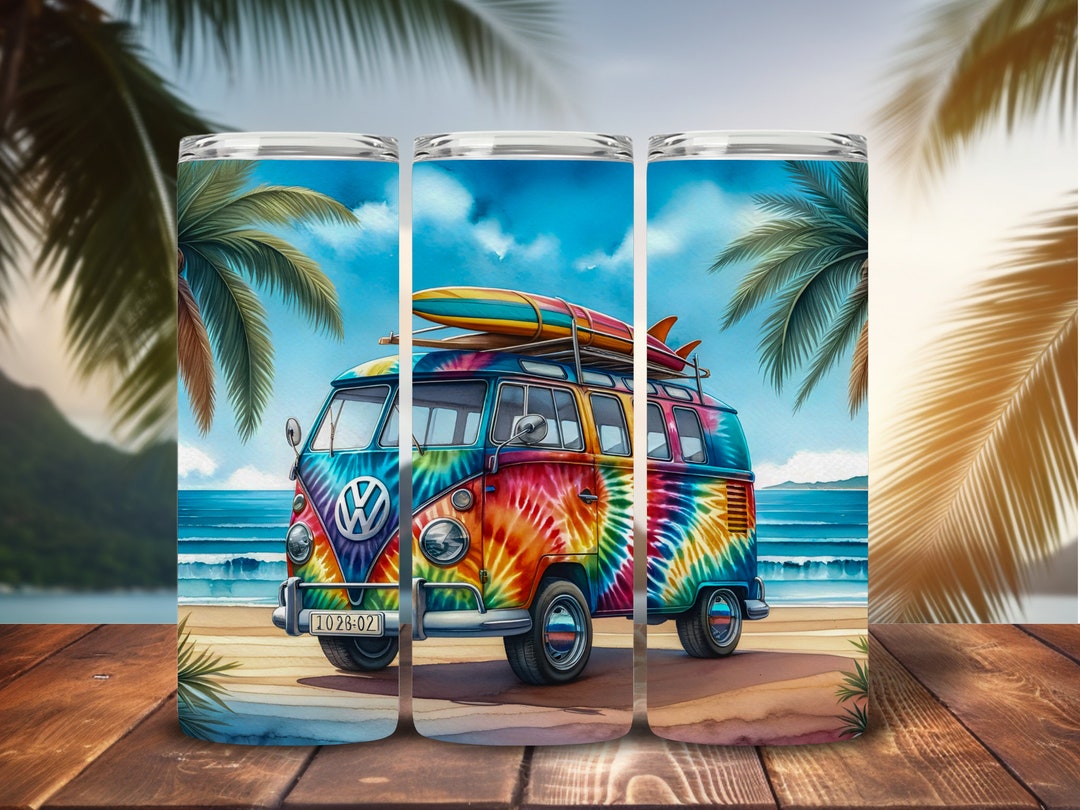 VW Beach Bus Tie Dye 20oz Skinny Tumbler Wrap, Straight and Tapered ...