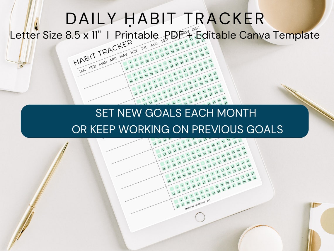 Habit Tracker Printable Goal Tracker Workout Tracker Monthly Habit ...