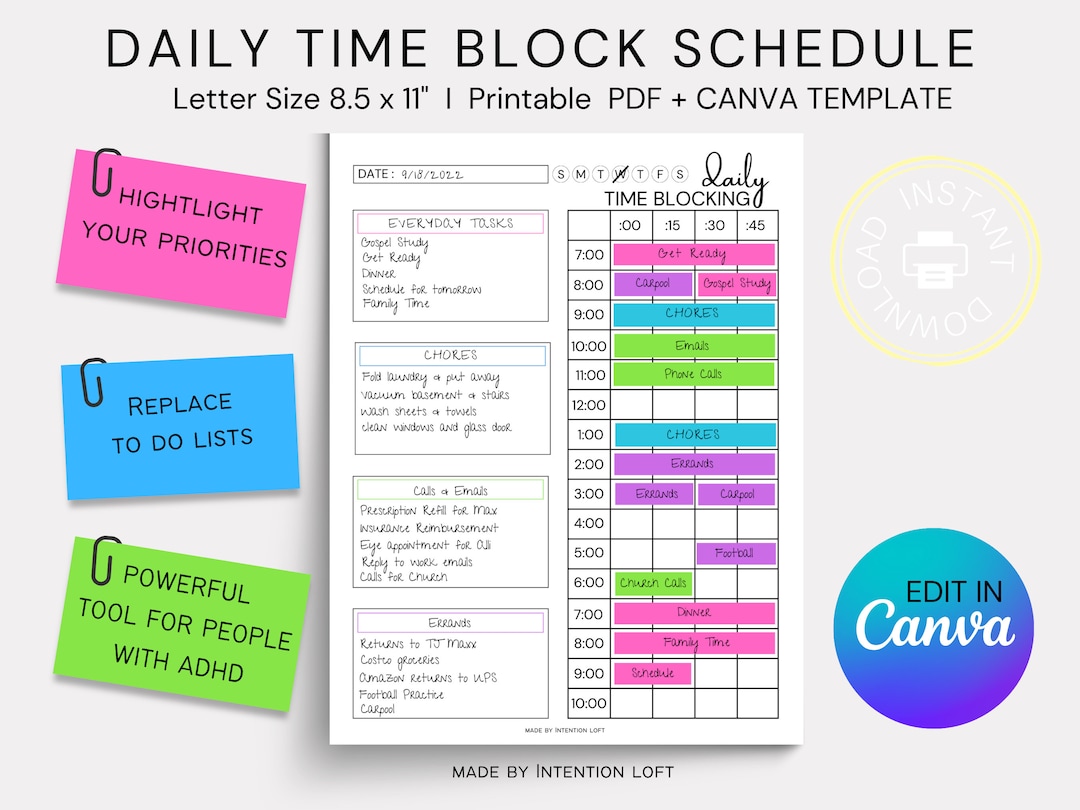 Time Blocking Planner Printable-block Schedule Planner-adhd Planner ...
