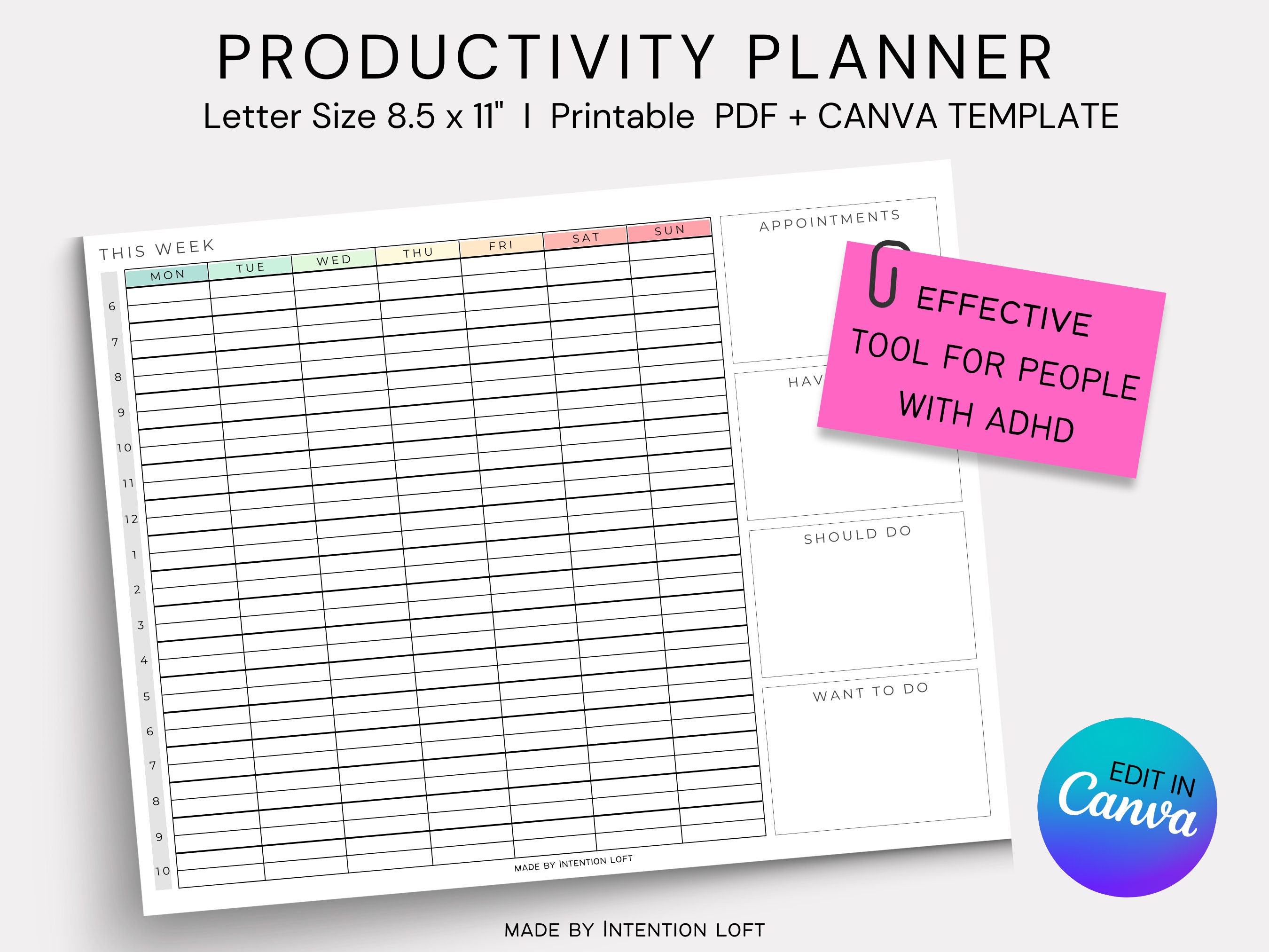 Productivity Planner ADHD Planner Work From Home Weekly Planner Student ...