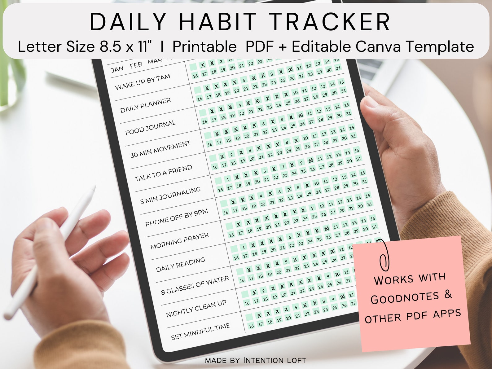 Habit Tracker Printable Goal Tracker Workout Tracker Monthly Habit ...
