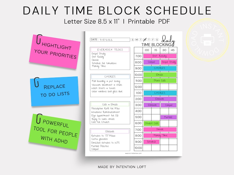 Time Blocking Planner Printable-block Schedule Planner-adhd - Etsy