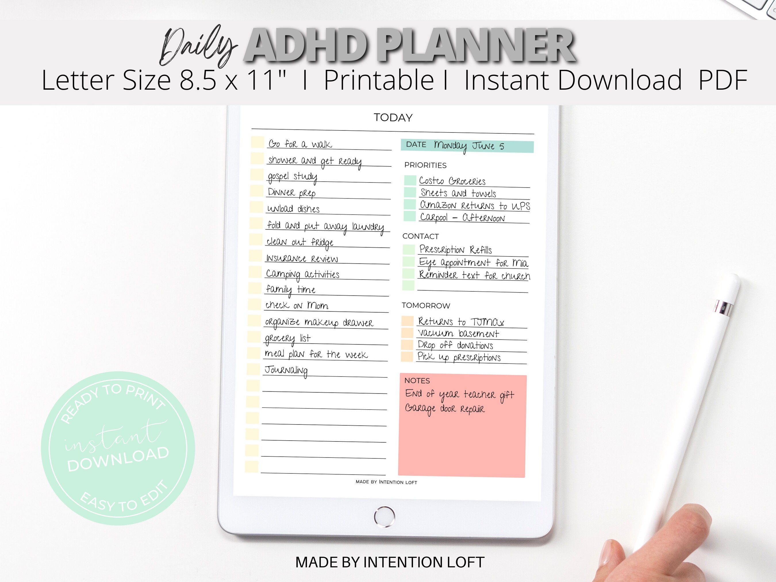 ADHD Planner ADHD Daily Planner Printable Work From Home to Do List ...