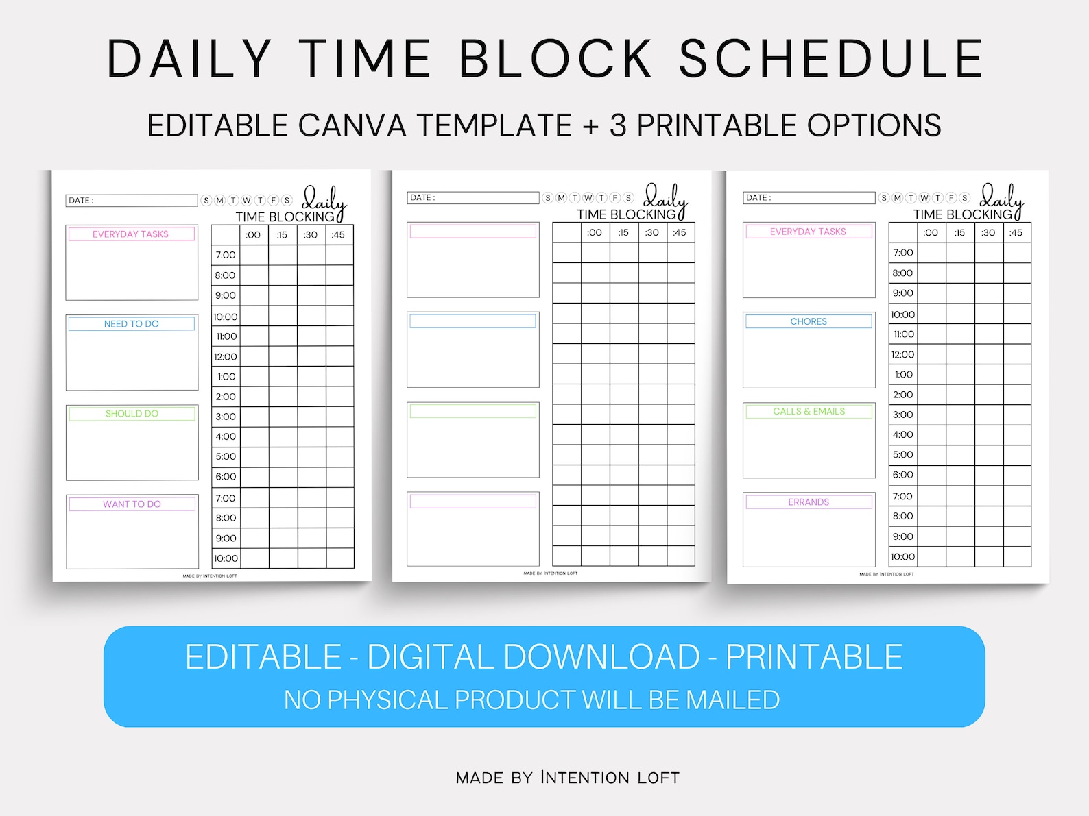 Time Blocking Planner Printable-block Schedule Planner-adhd Planner ...