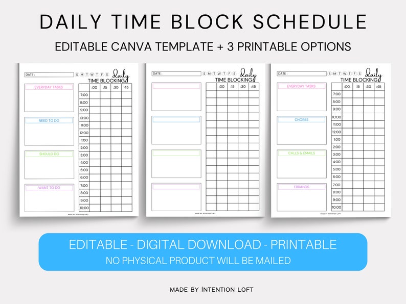 Time Blocking Planner Printable-block Schedule Planner-adhd Planner ...