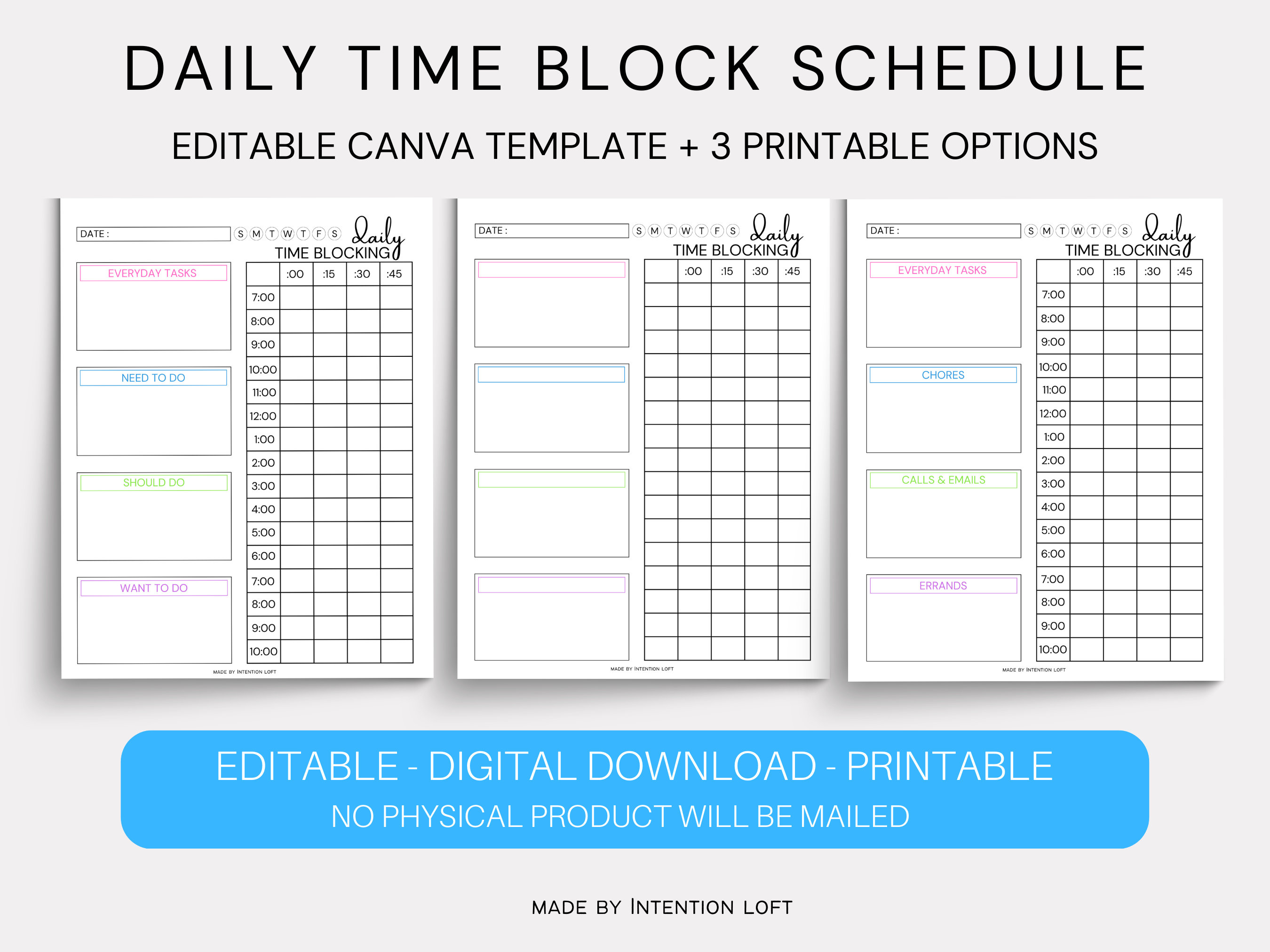 Time Blocking Planner Printable-block Schedule Planner-adhd Planner ...