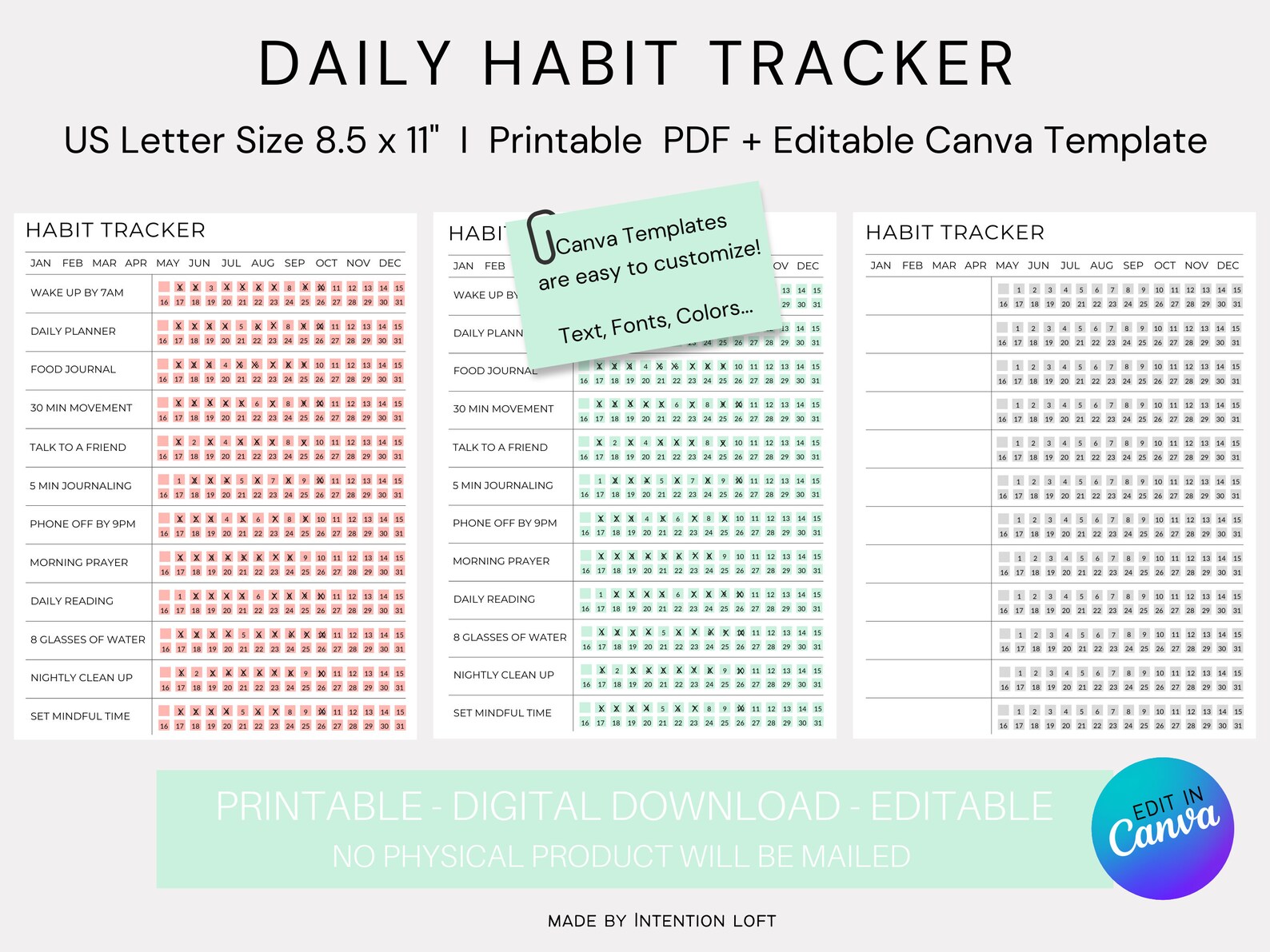 Habit Tracker Printable Goal Tracker Workout Tracker Monthly Habit ...