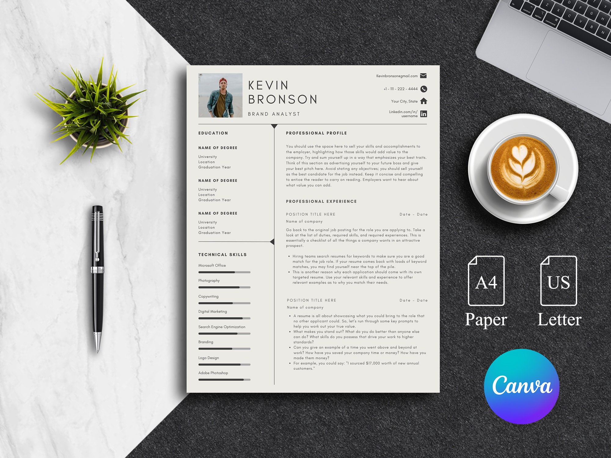 Executive Canva Resume Template Canva CV Professional Canva - Etsy
