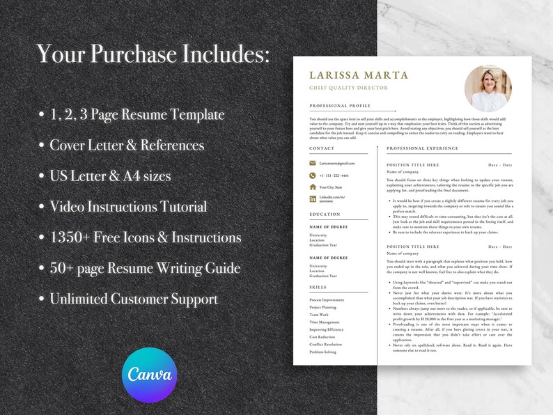 Canva Resume Template Canva CV Template Professional Resume - Etsy