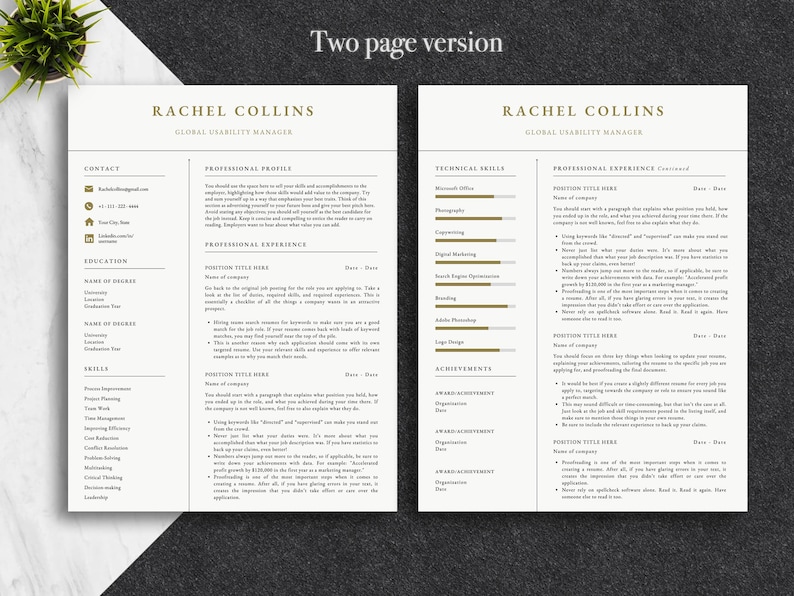 Executive Canva Resume Template, Modern CV, Ats-friendly (US Letter+a4 ...